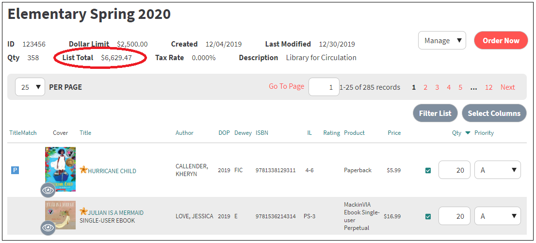 Calculate List Totals