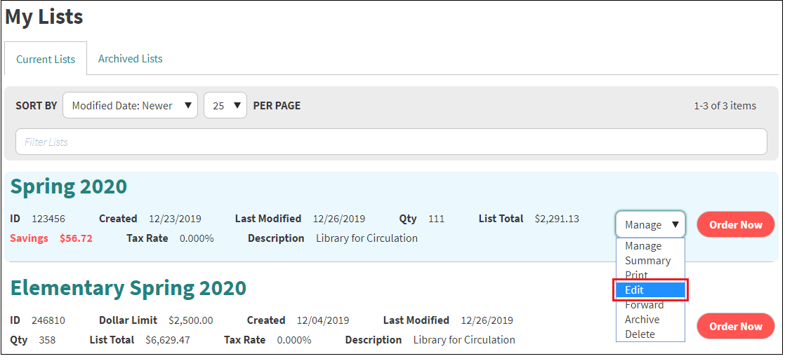 Edit List Information