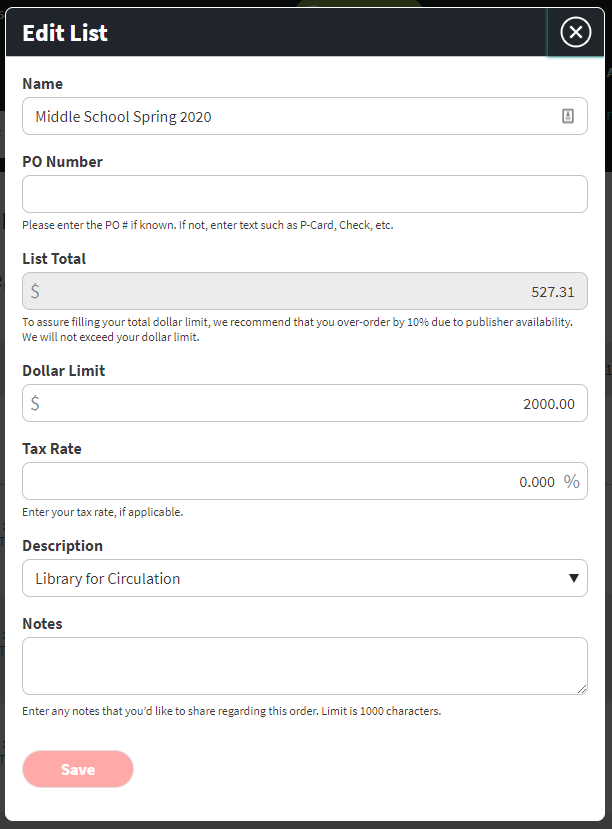 Edit List Information
